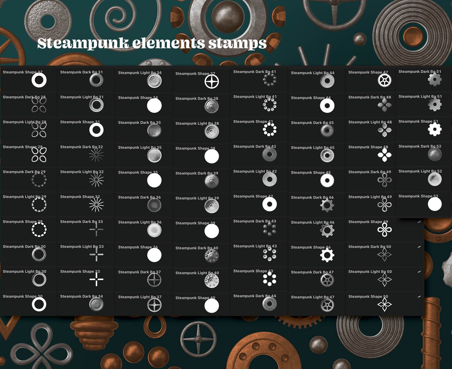 Steampunk Wonders Procreate Brush Set Steampunk Stamps, Metal Textures ...