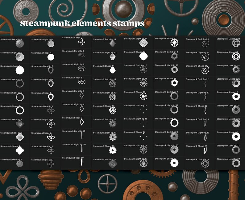 Steampunk Wonders Procreate Brush Set Steampunk Stamps, Metal Textures ...