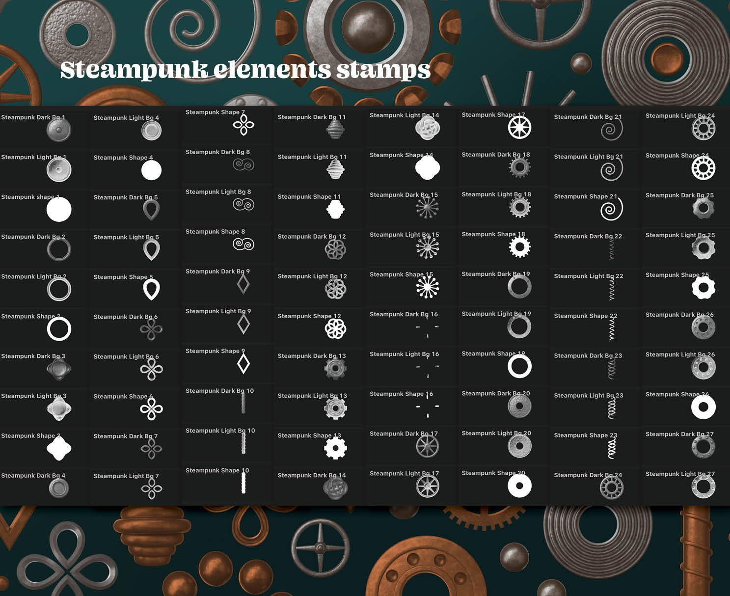 Steampunk Wonders Procreate Brush Set Steampunk Stamps, Metal Textures, Rust Effects, Shading ...