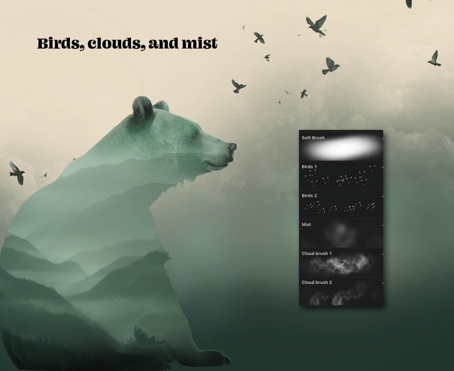 Double Exposure Procreate Set Animals, Plants, Landscapes & Atmosphere ...