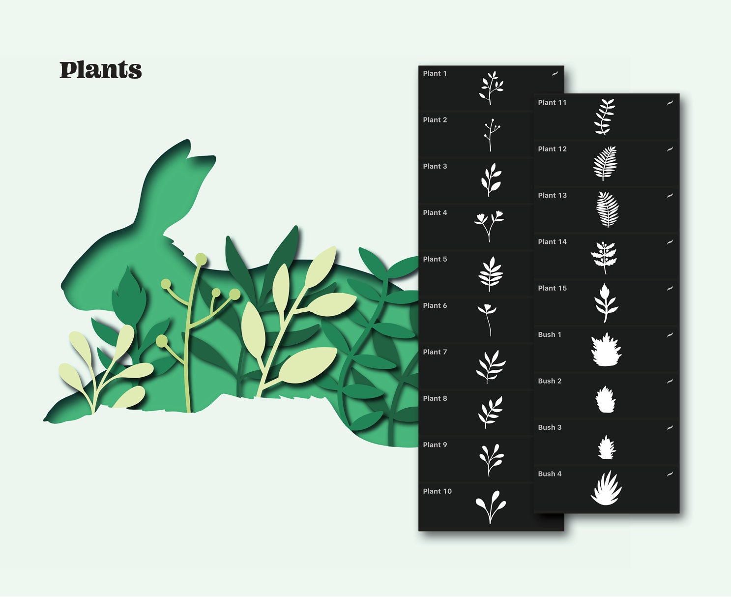 100 Papercut Forest Procreate Brushes and Stamps Forest Animals, Plants ...