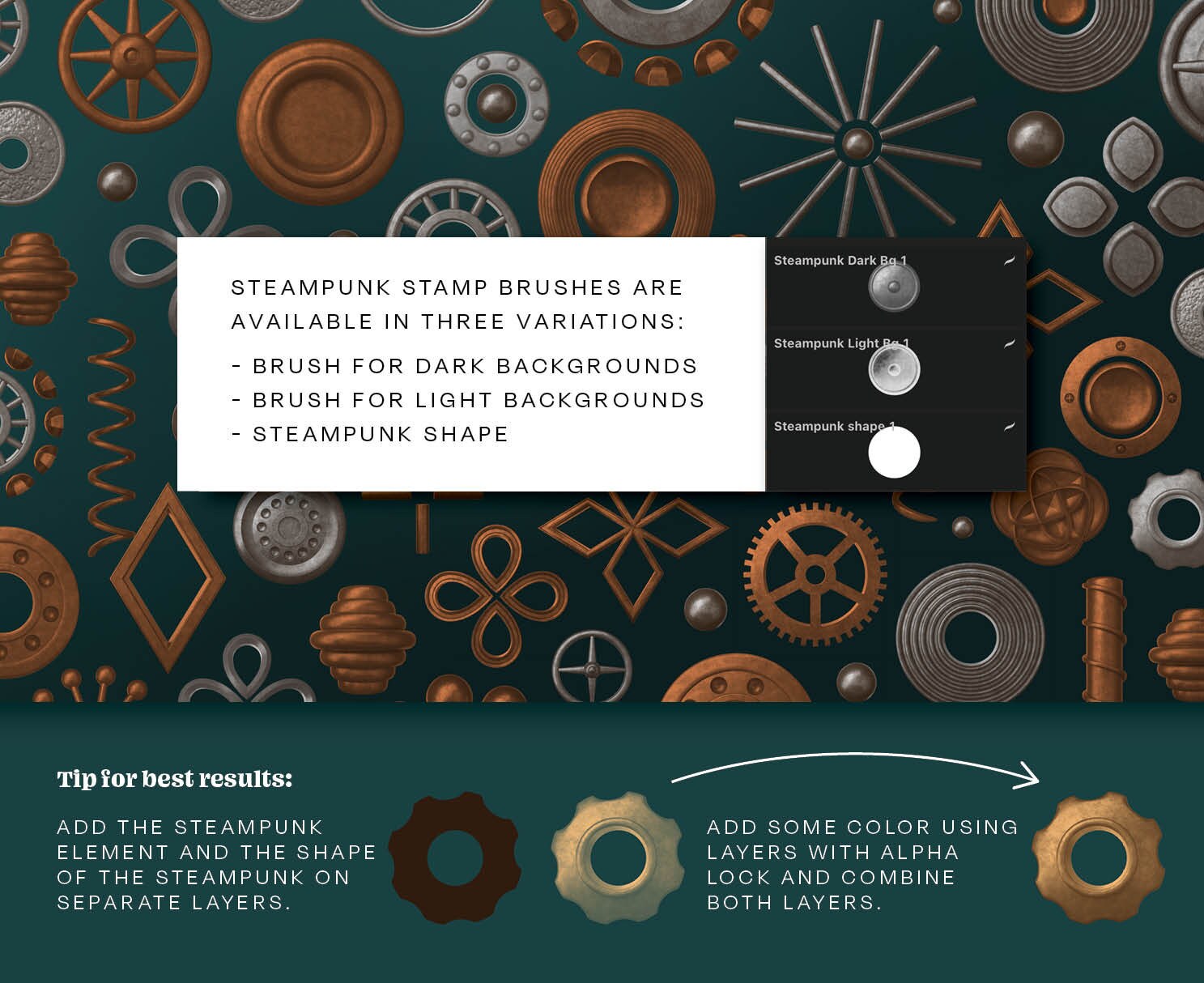 Steampunk Wonders Procreate Brush Set Steampunk Stamps, Metal Textures ...