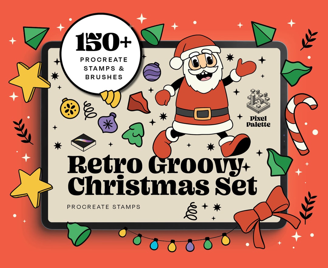 Retro Groovy Christmas Set 150 Unique Procreate Stamps and Brushes ...