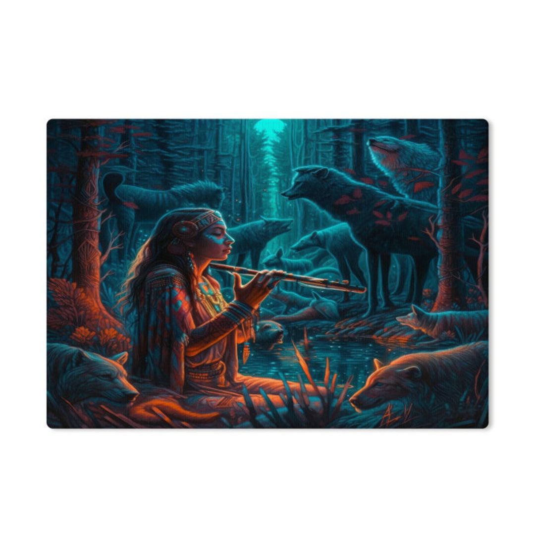 Enchanting Blacklight Picture: Native American Woman Playing the Flute ...