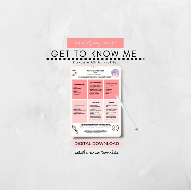 Daycare Profile, Child Profile, Get to Know Me Daycare Child Profile - Etsy