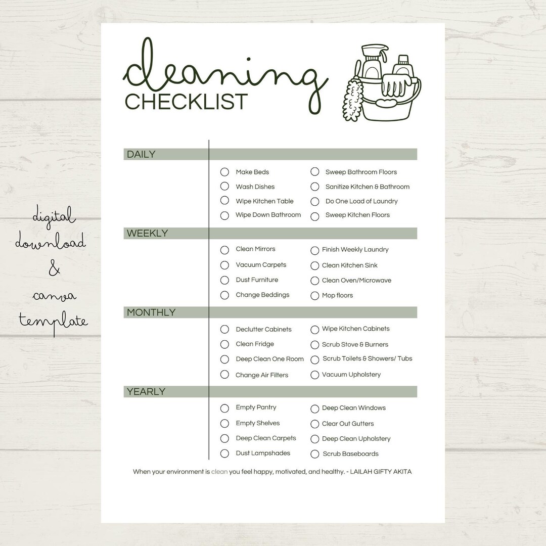 Editable Weekly Cleaning Checklist • Minimalist Cleaning Schedule ...