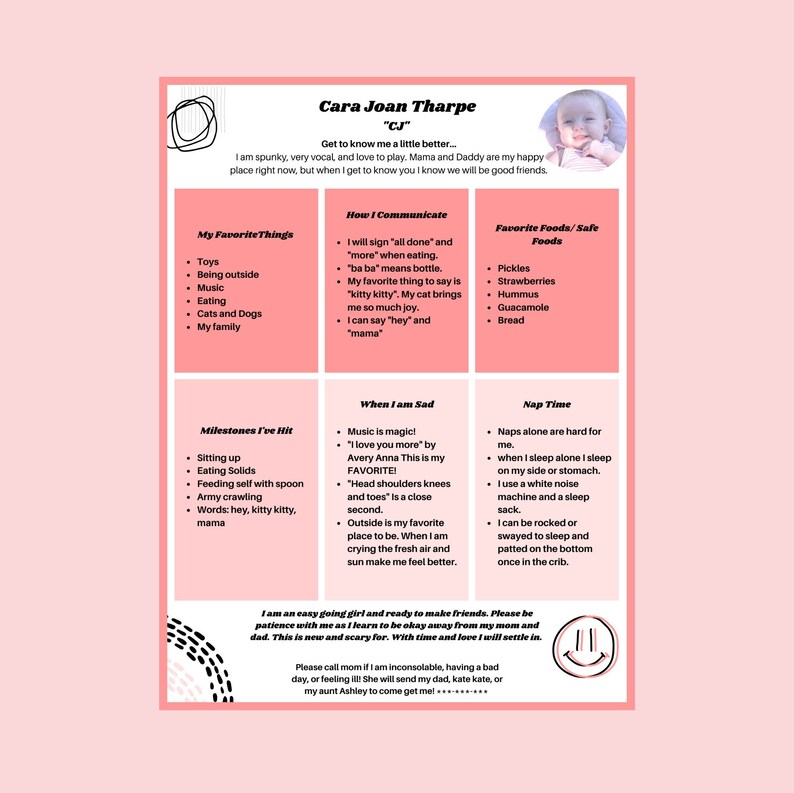 Daycare Profile, Child Profile, Get to Know Me Daycare Child Profile - Etsy