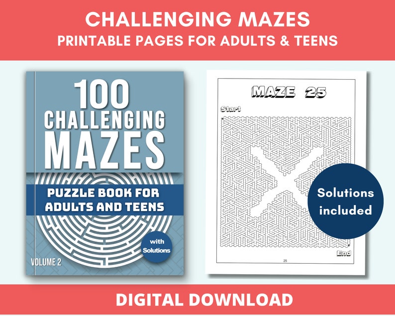 Hard Printable Mazes for Adults and Teens Volume 2 | 100 Difficult ...