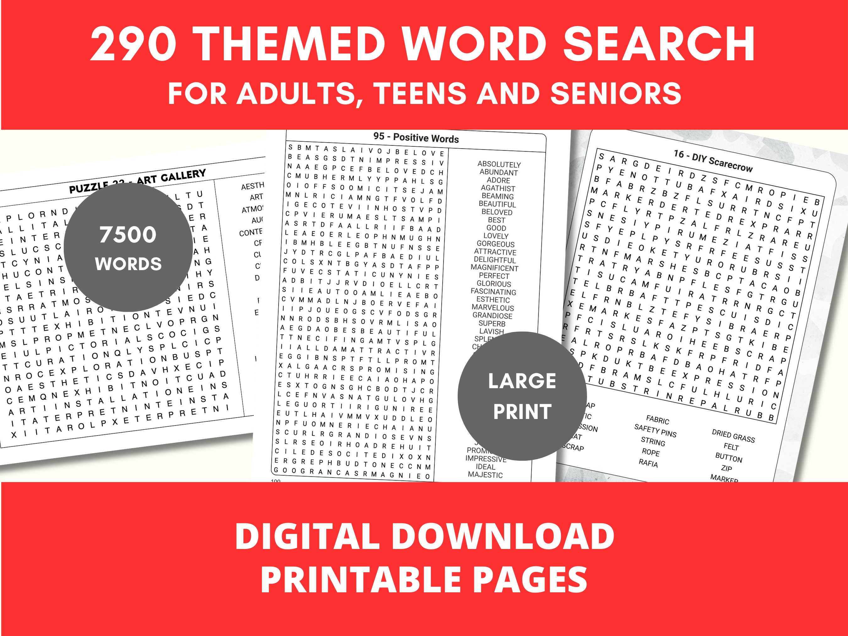 290 Themed Challenging Word Search Printables, 3 in 1 Hard Word Find ...