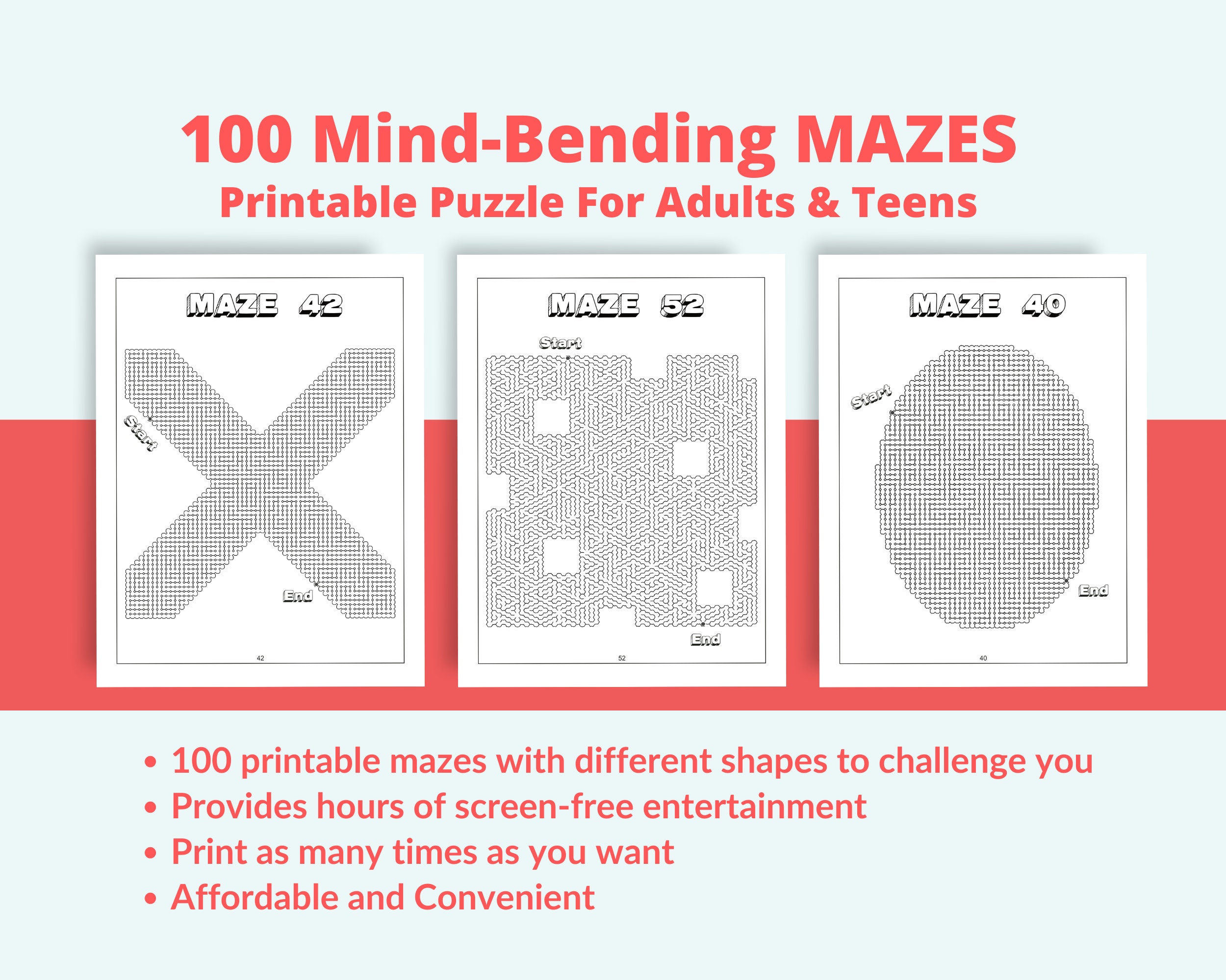 Hard Printable Mazes for Adults and Teens Volume 2 | 100 Difficult ...