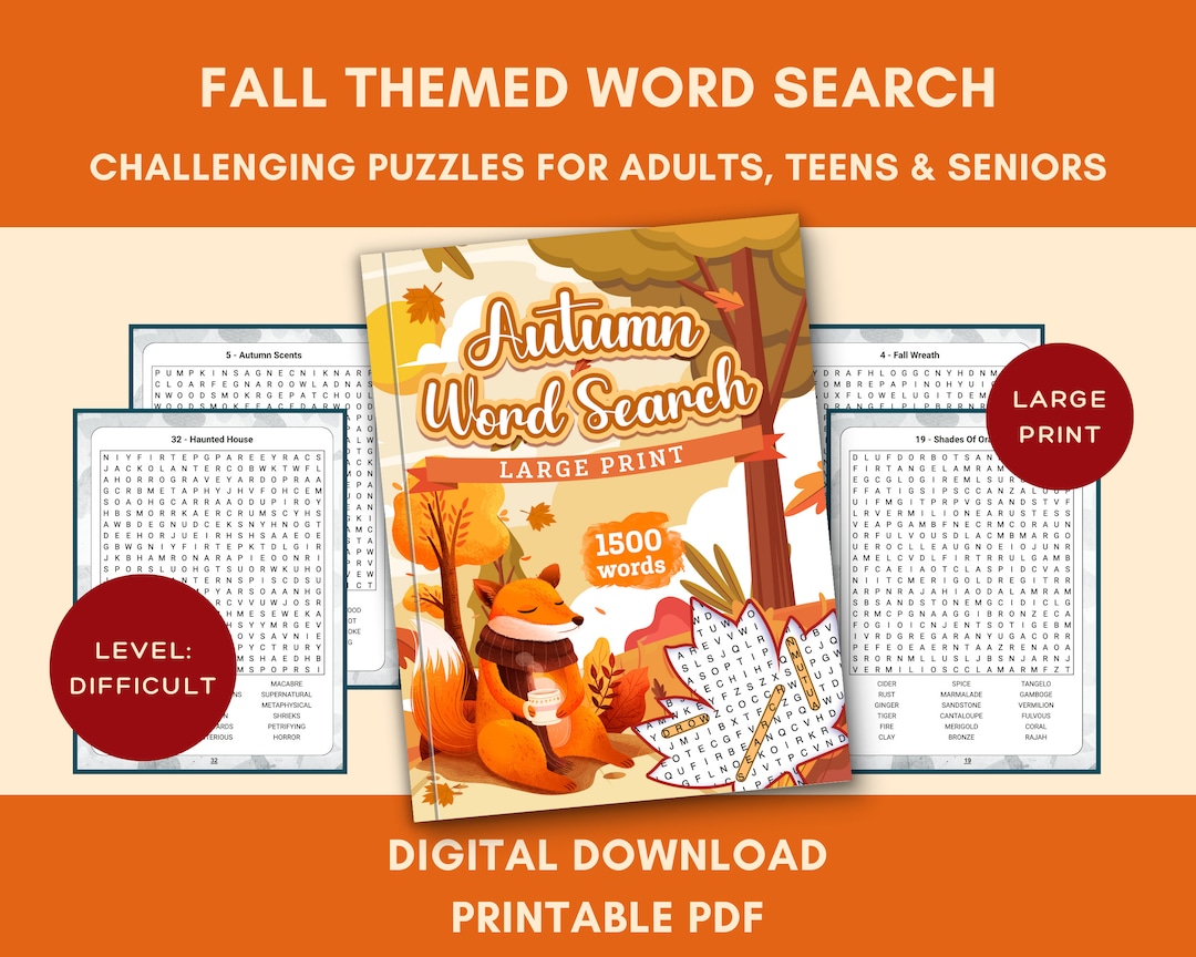 Fall Printable Word Search Hard | Difficult Word Searches Printable ...
