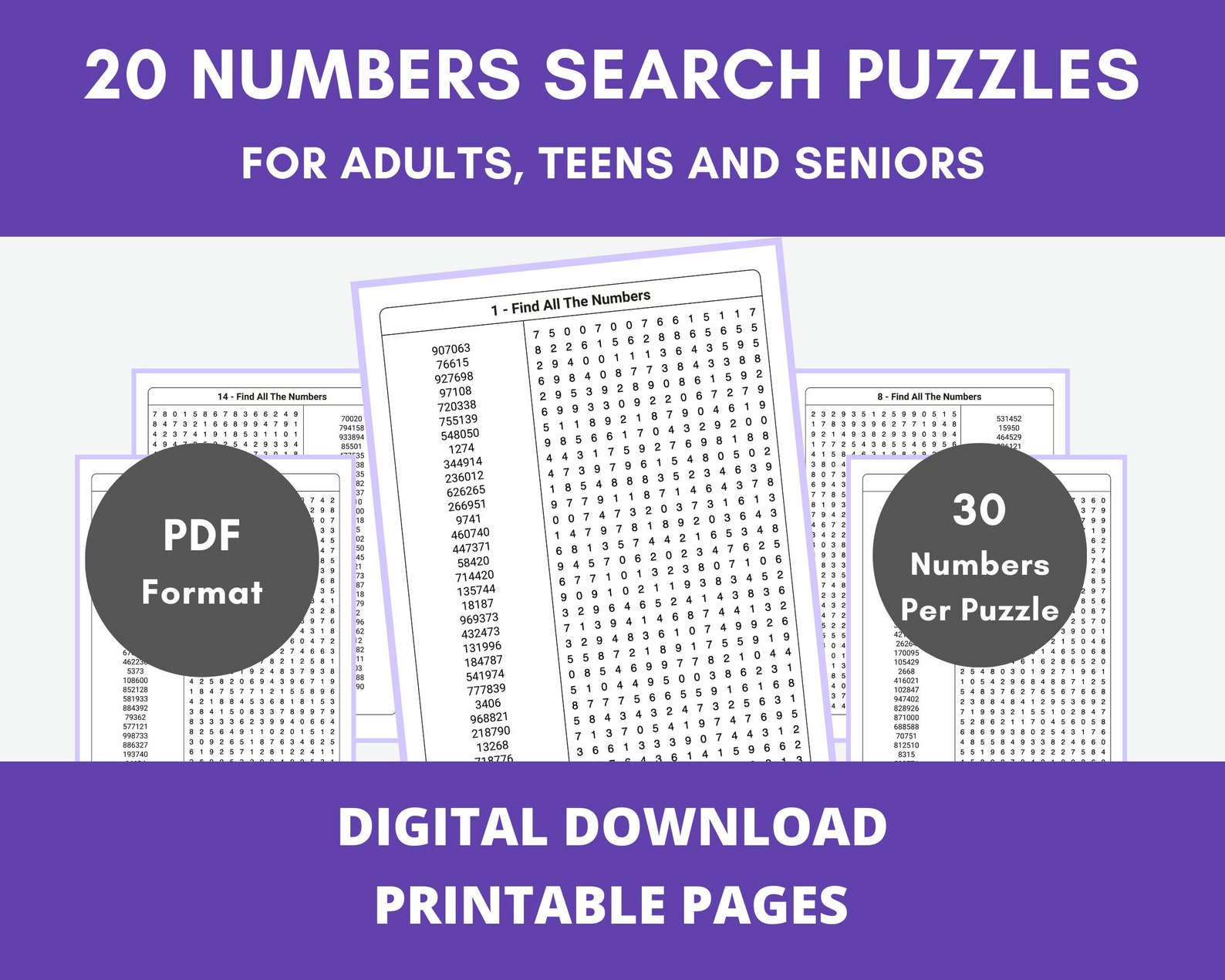 Numbers Word Search Puzzles for Adults Seniors Teens, Find Numbers ...