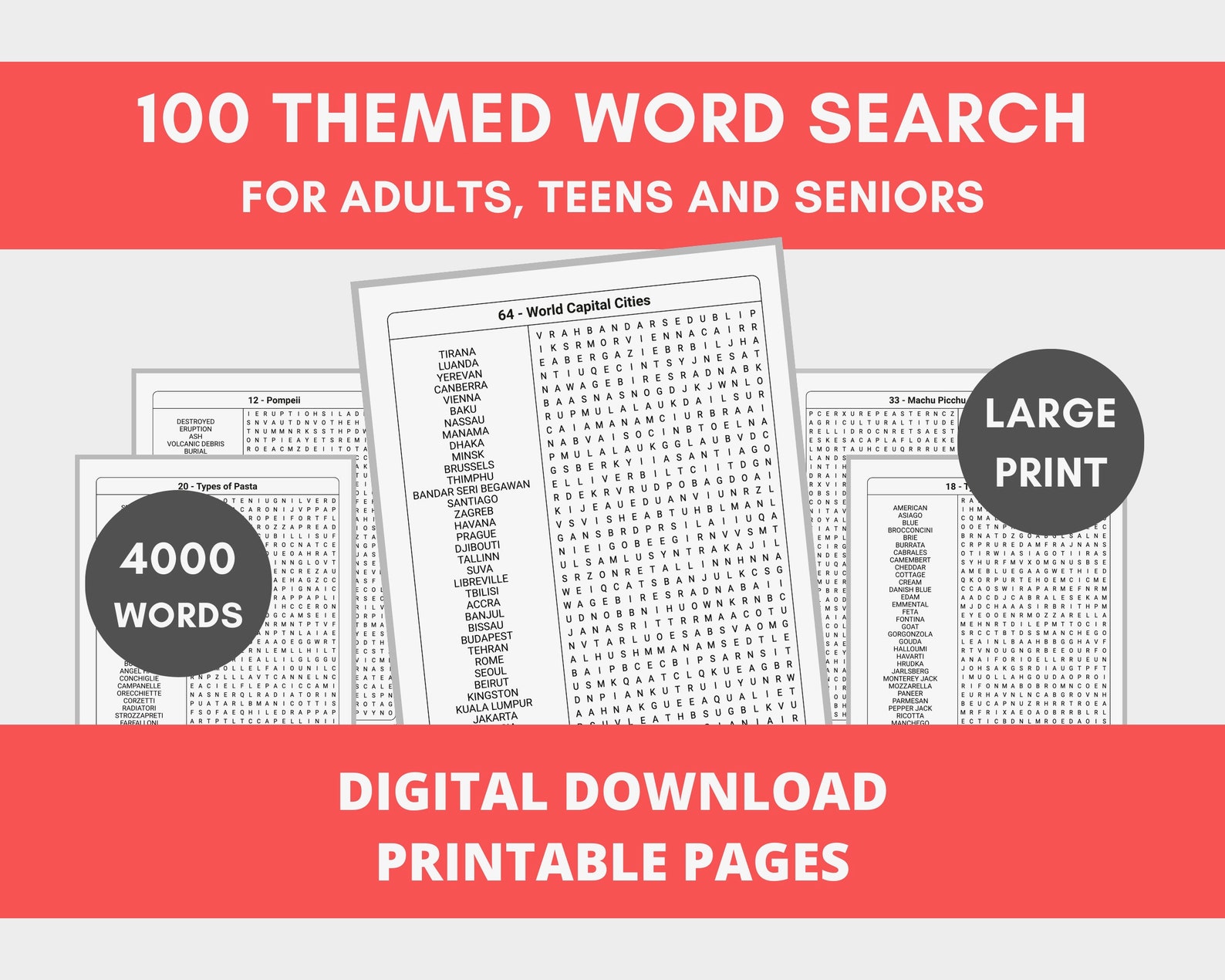 Hard Word Search Printable Adults - Large Print Word Search| 4000 Words ...