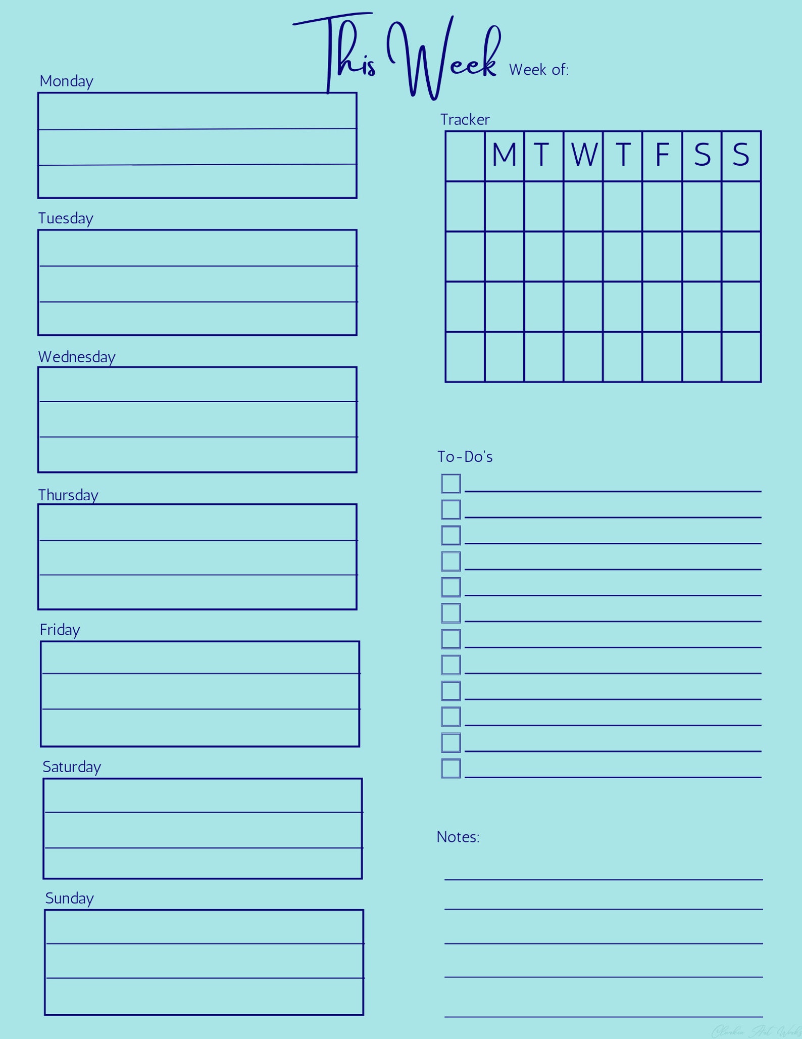 Undated Printable Weekly Planner With Goal Tracker, To-do List, Notes ...