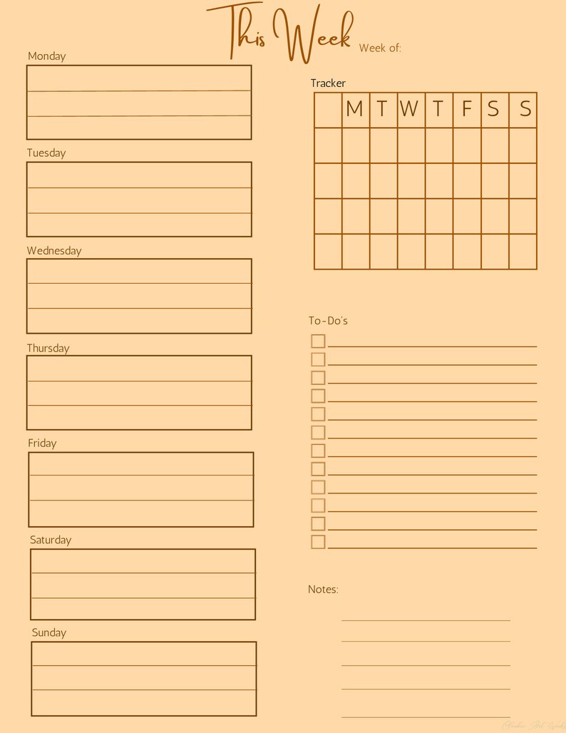 Undated Printable Weekly Planner With Goal Tracker, To-do List, Notes ...