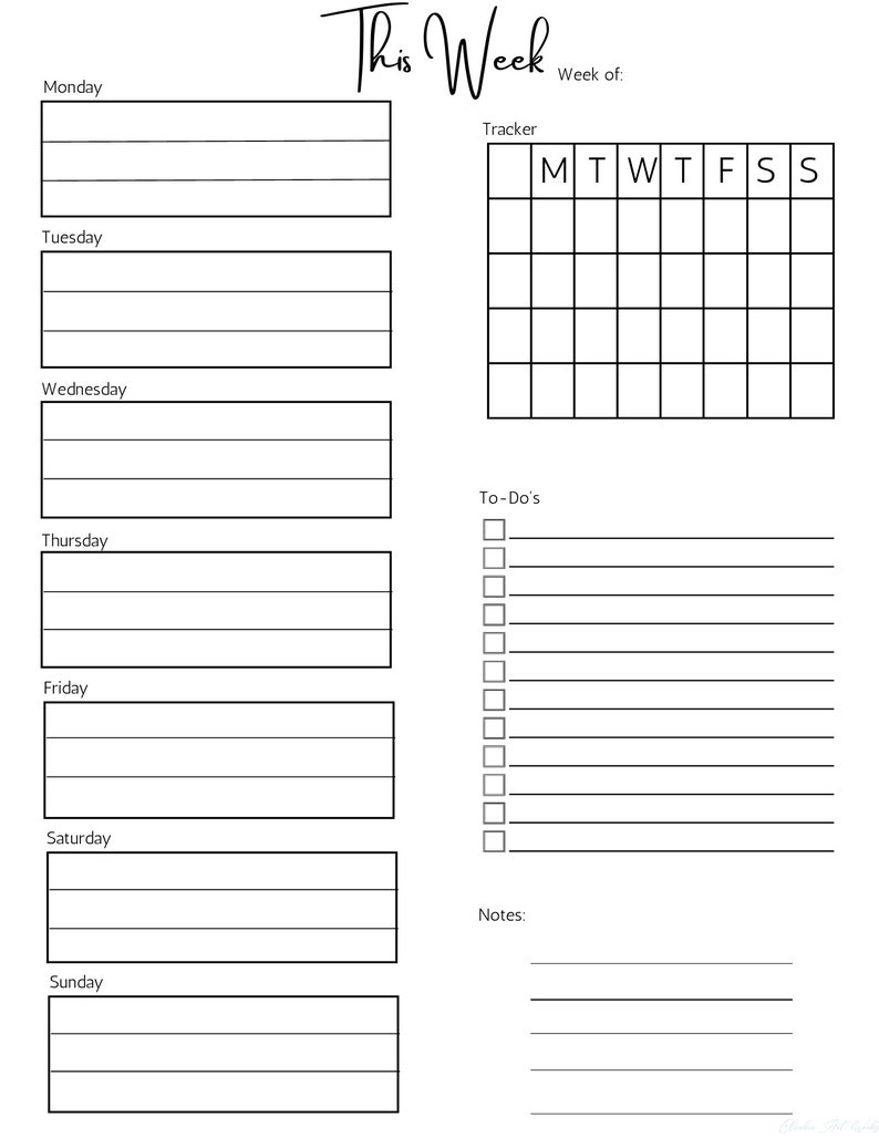 Undated Printable Weekly Planner With Goal Tracker, To-do List, Notes ...