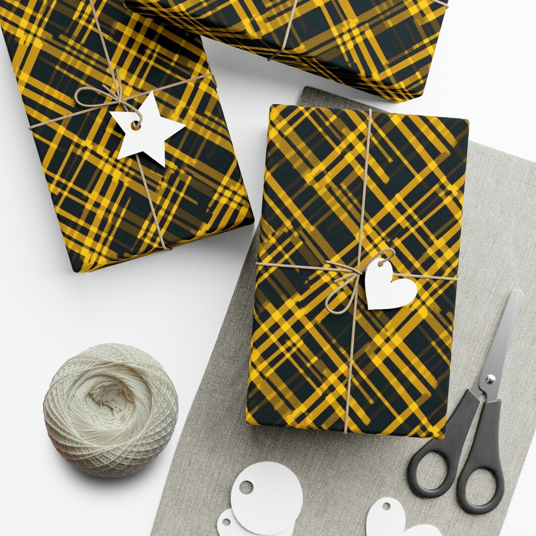 Abstract Modern Plaid Wrapping Paper Black and Yellow Steelers Cher ...