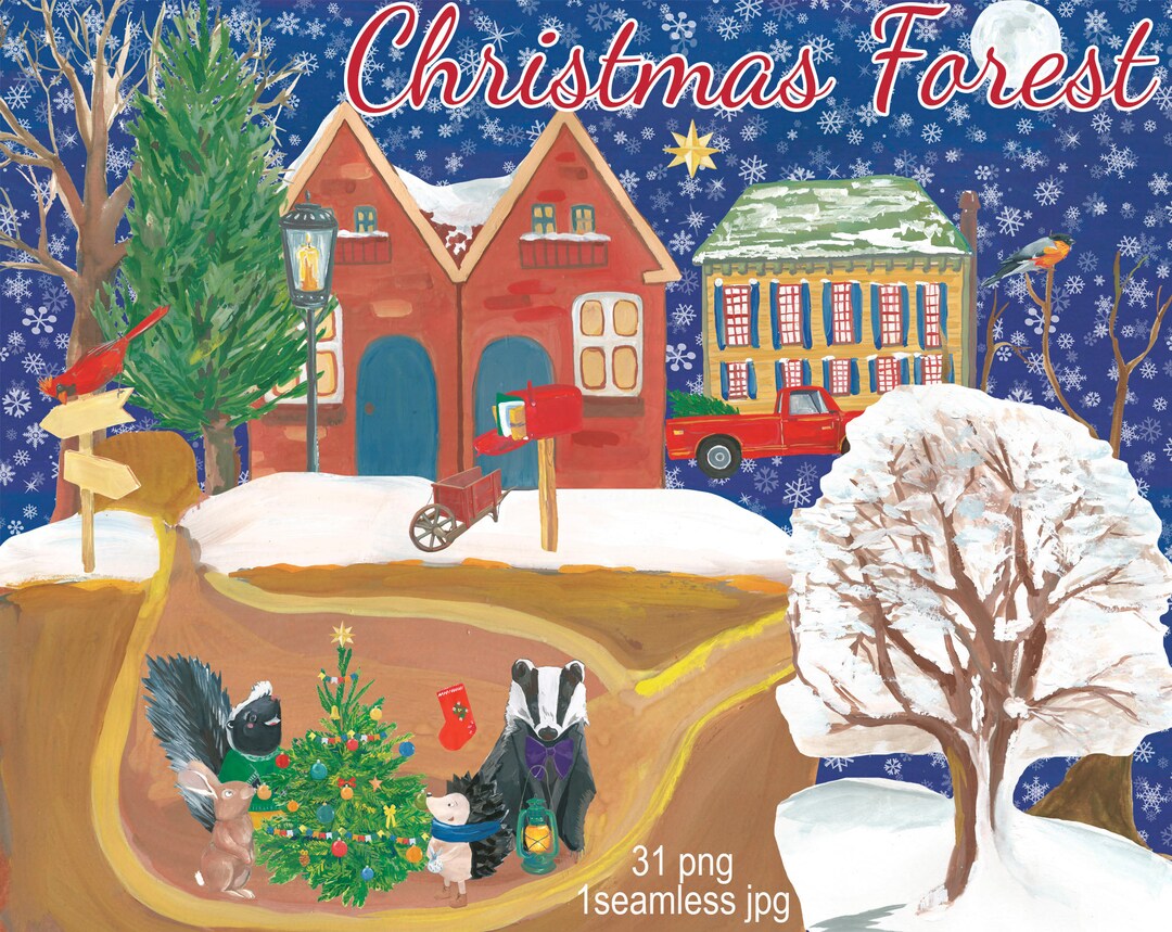 Digital Christmas Forest Clip Art, 31 Elements, New Year Animals ...