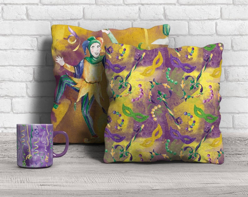 Digital Watercolor Mardi Gras Seamless Pack, 16 Printable Digital ...