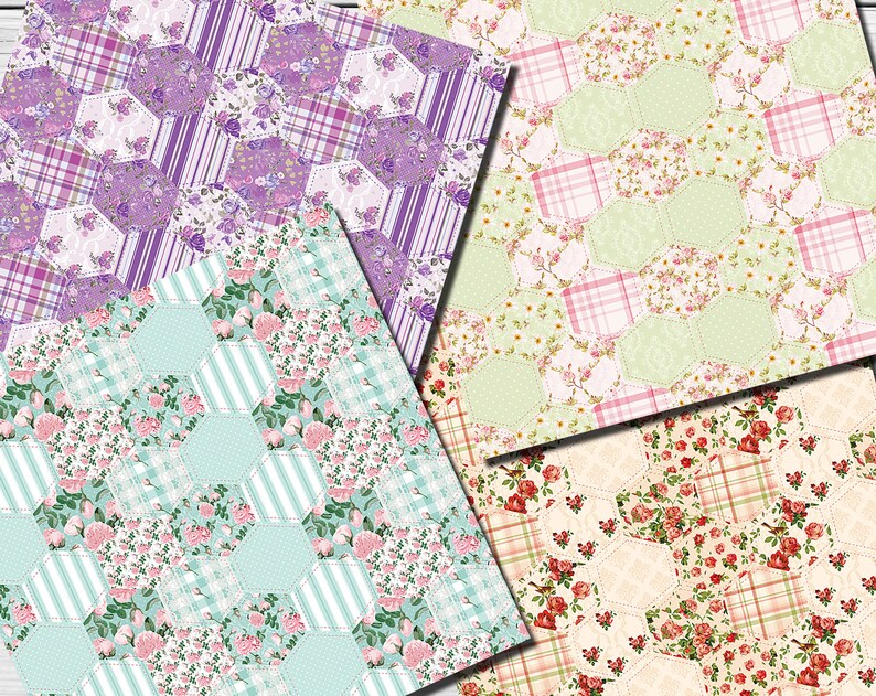 Digital Patchwork Quilt Fabric Seamless Paper Pack, 16 Printable ...