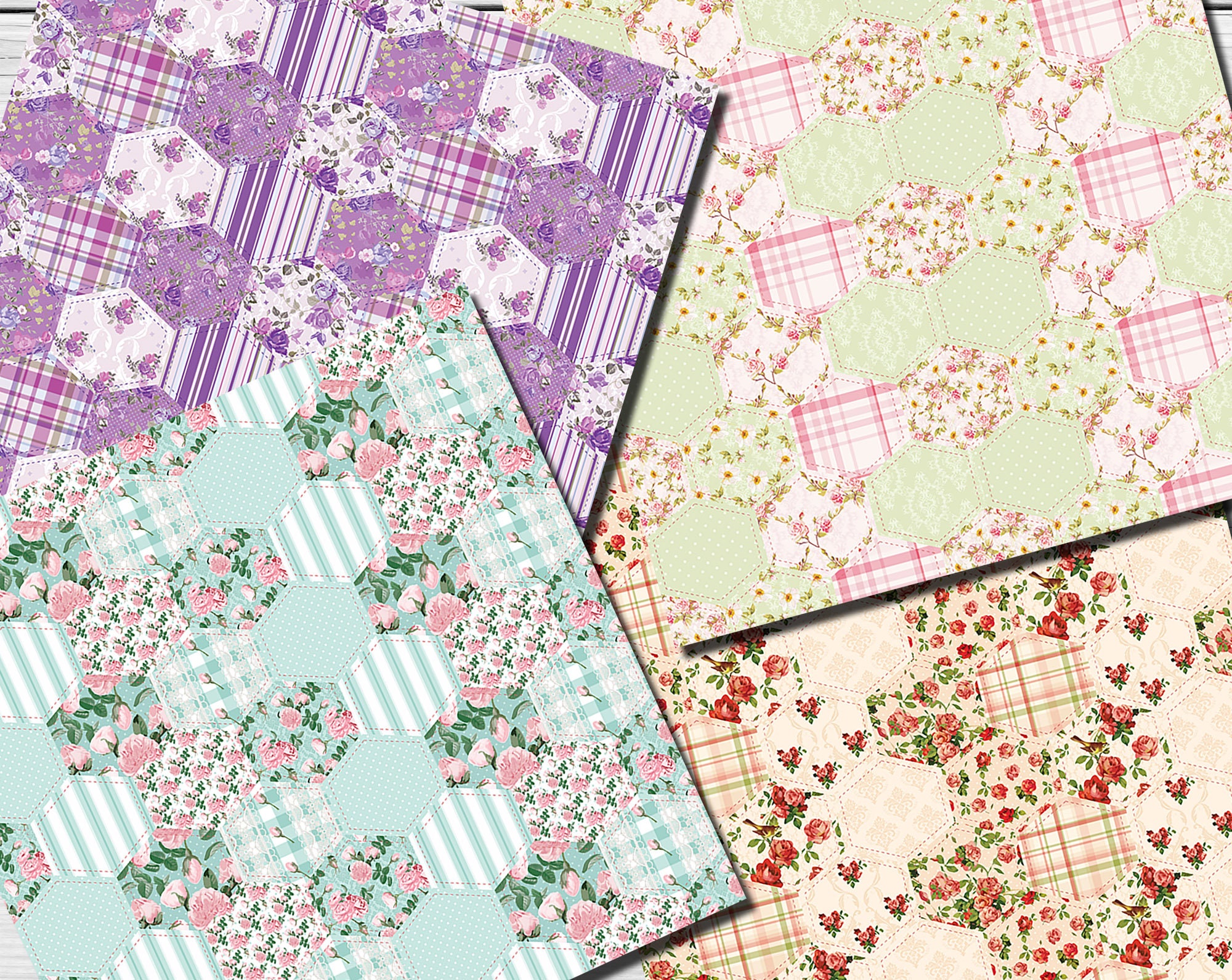 Digital Patchwork Quilt Fabric Seamless Paper Pack, 16 Printable ...