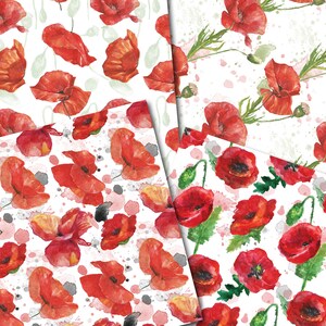 Digital Watercolor Poppies Seamless Paper Pack, 16 Printable ...