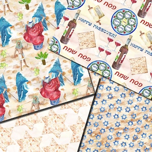 Digital Watercolor Happy Passover Seamless Pack, 16 Printable Digital ...