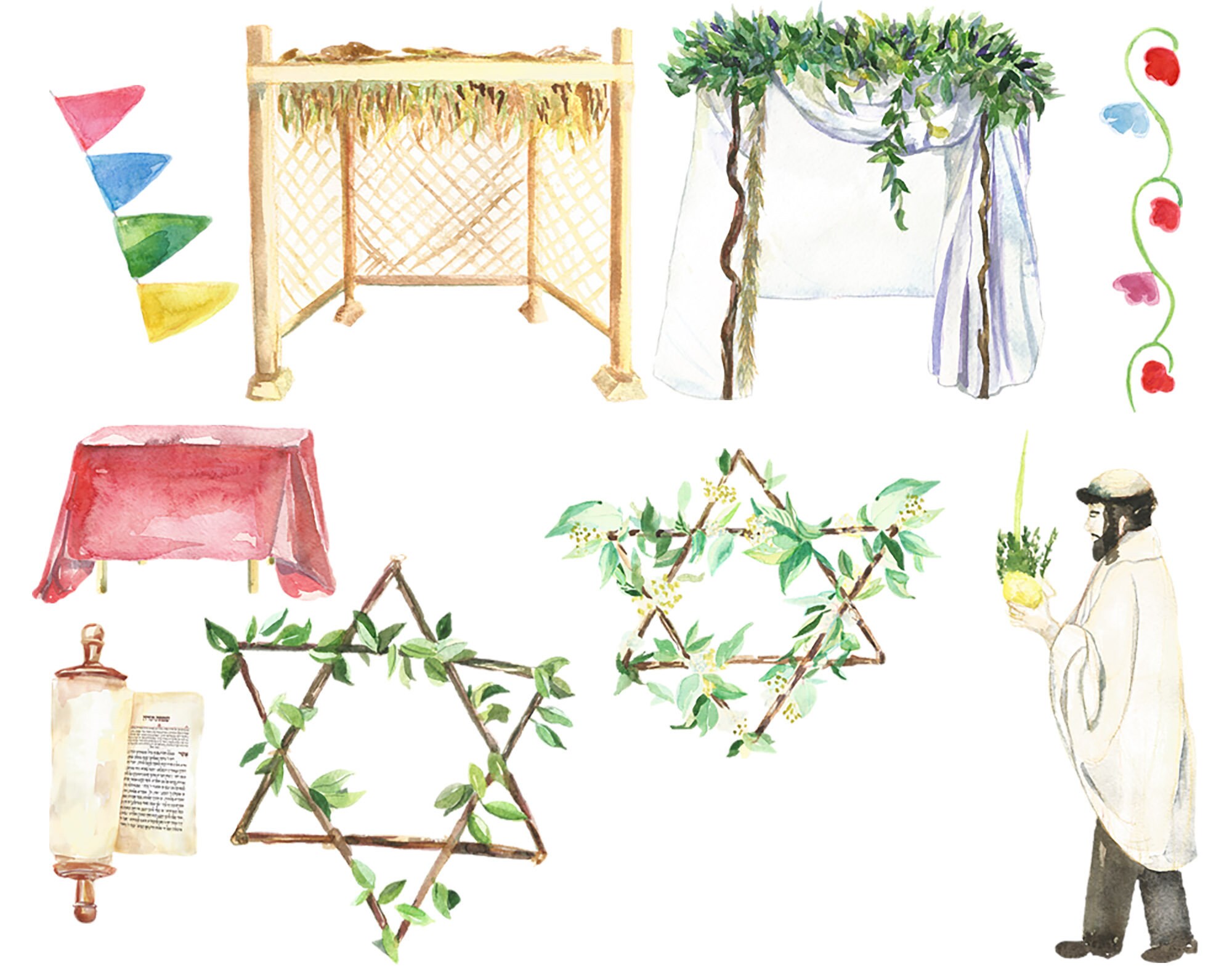 Digital Happy Sukkot Watercolor Clipart for Scrapbooking, Papercrafts ...