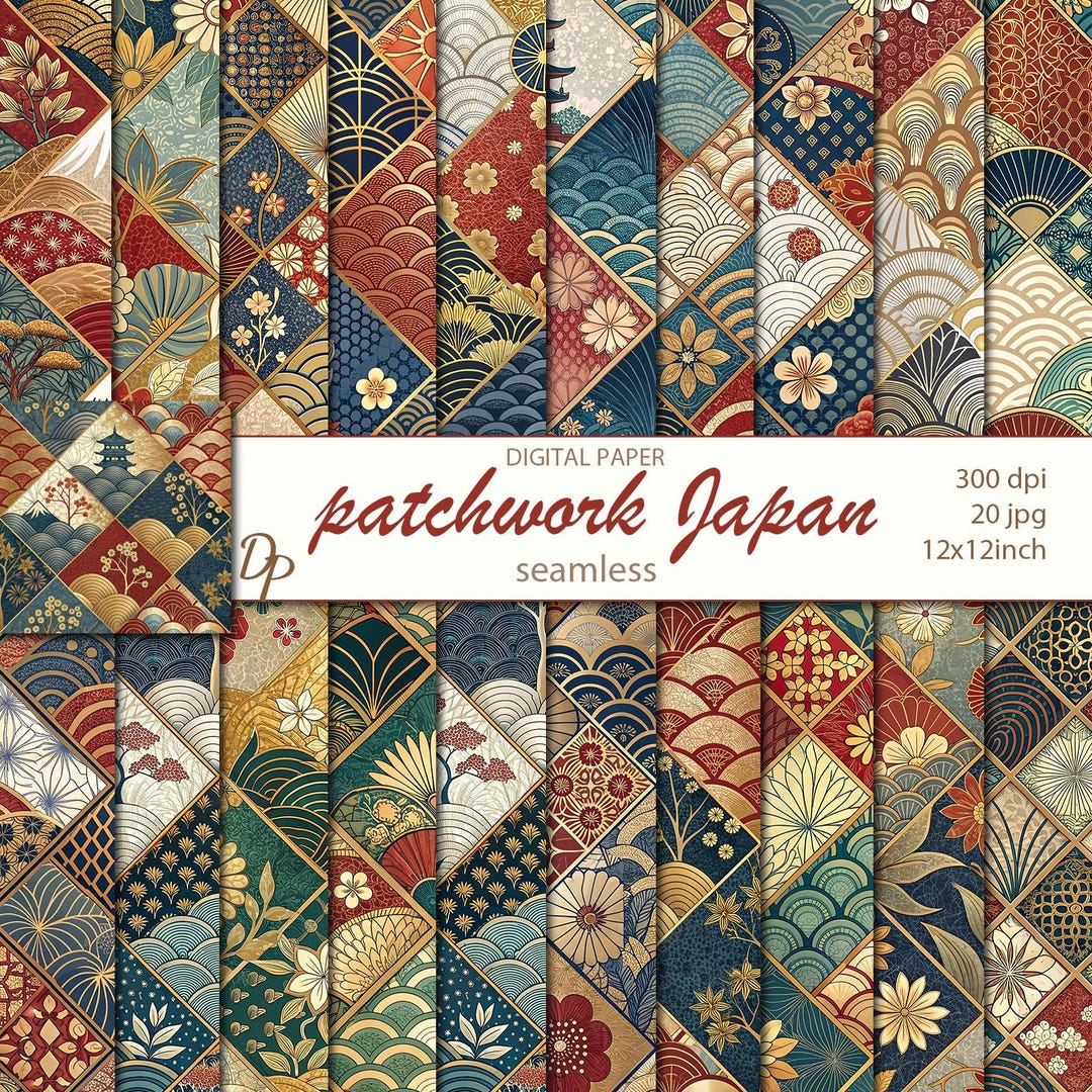 Digital Patchwork Japan Seamless Papers, 20 Printable Japanese ...
