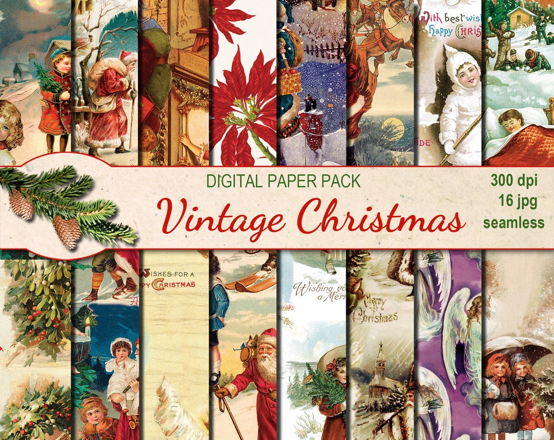 Digital Vintage Christmas Seamless Paper Pack, 16 Printable ...