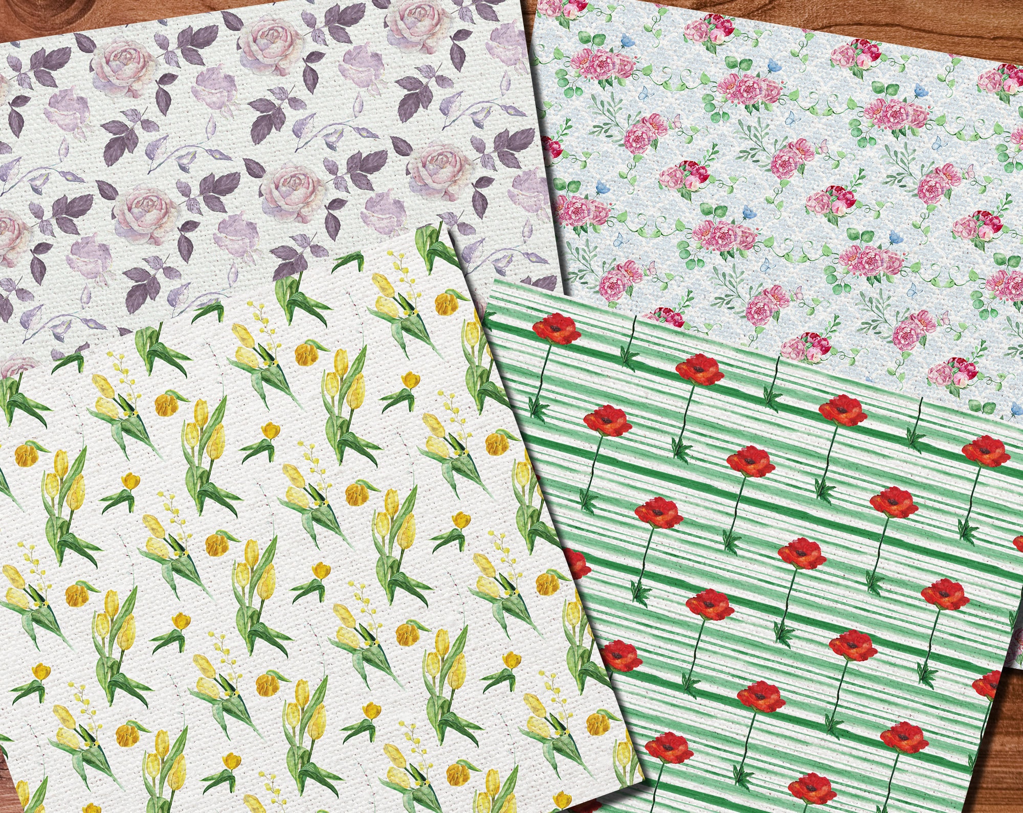 Digital Floral Fabric Seamless Paper Pack, 16 Printable Scrapbooking ...