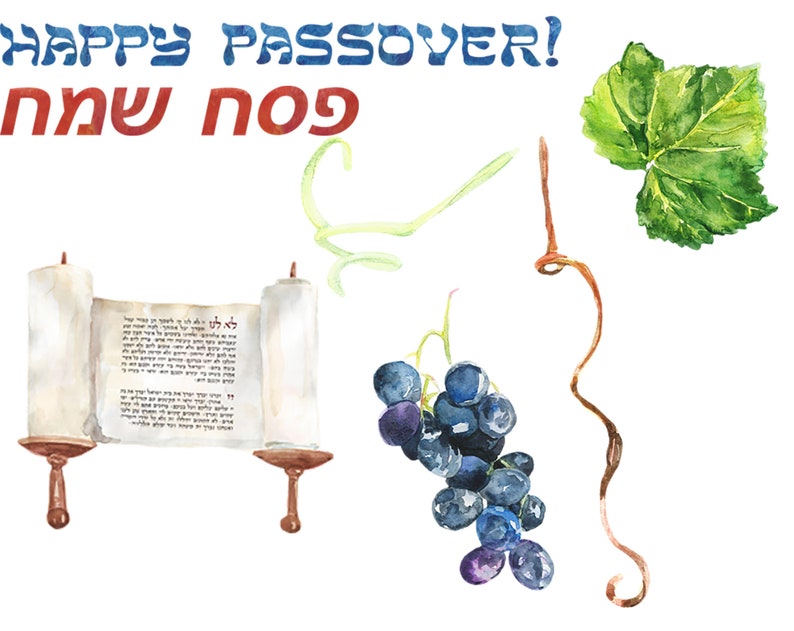 Digital Happy Passover Watercolor Clipart for Scrapbooking, Papercrafts ...