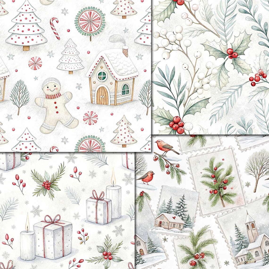 Digital White Watercolor Christmas Seamless Papers, 20 Printable ...