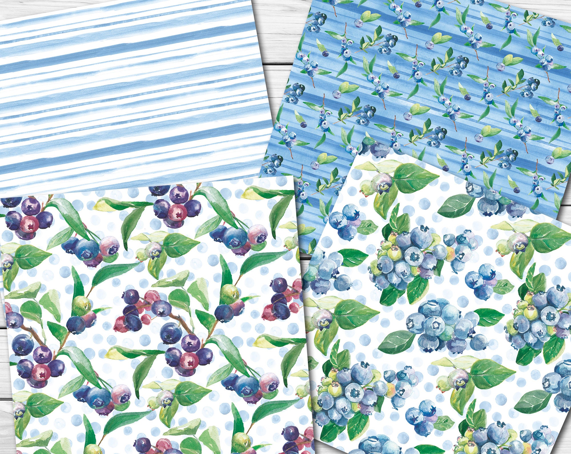 Digital Watercolor Blueberry Seamless Paper Pack, 16 Printable ...