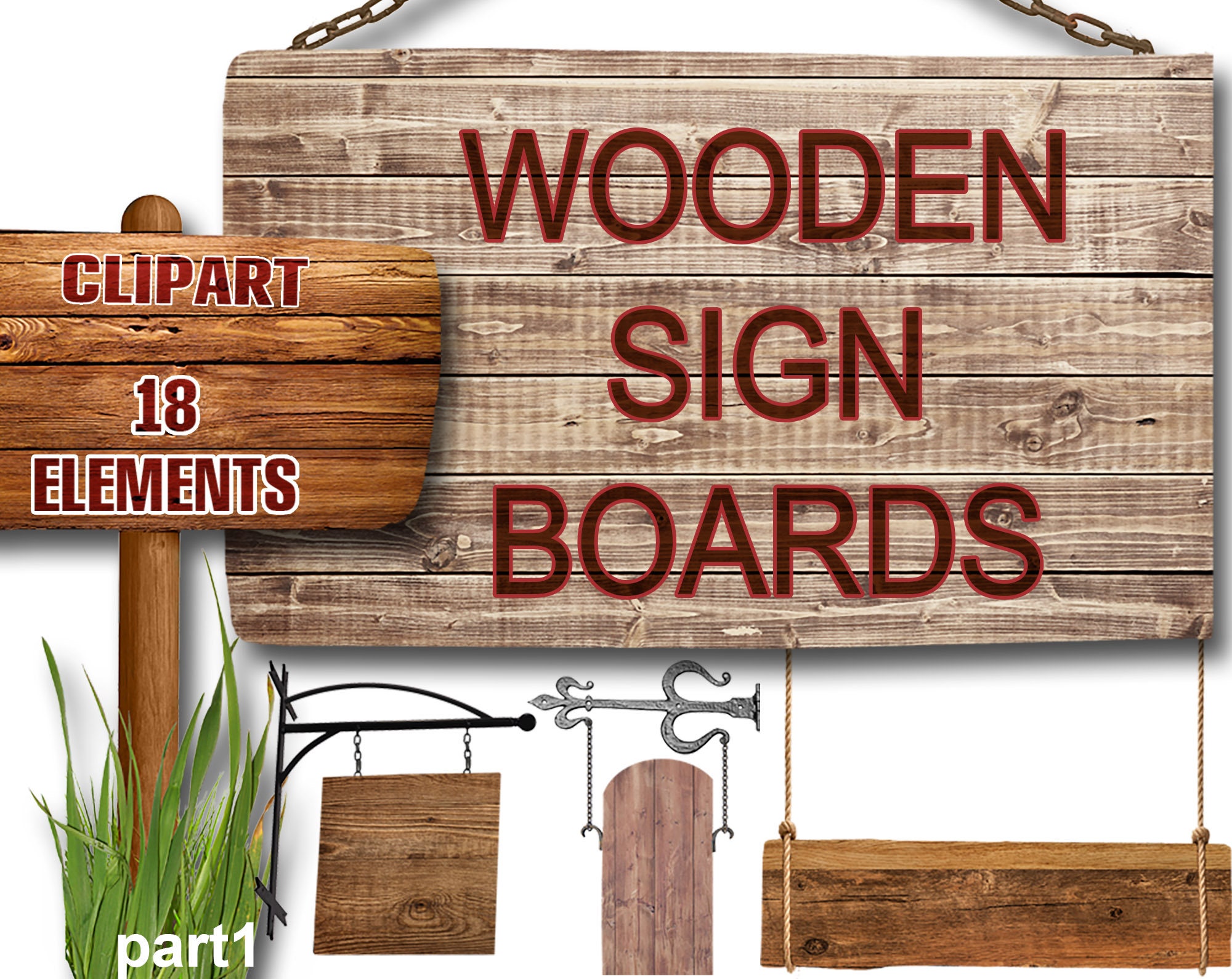 Digital Wooden Sign Boards Clipart, Printable Digital Scrapbooking ...