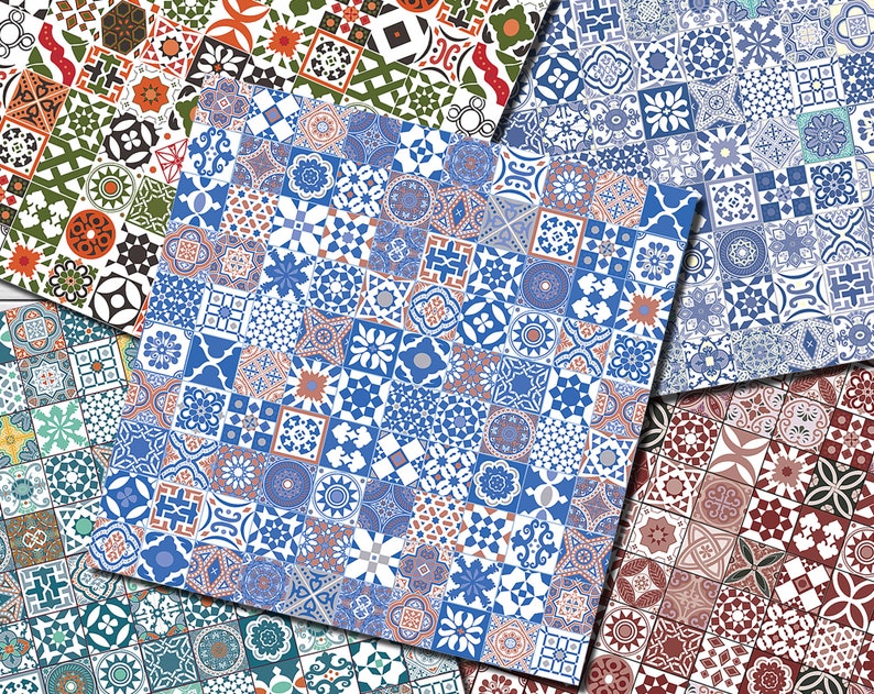 Digital Moroccan Tiles Ethnic Seamless Paper Pack, 20 Printable ...