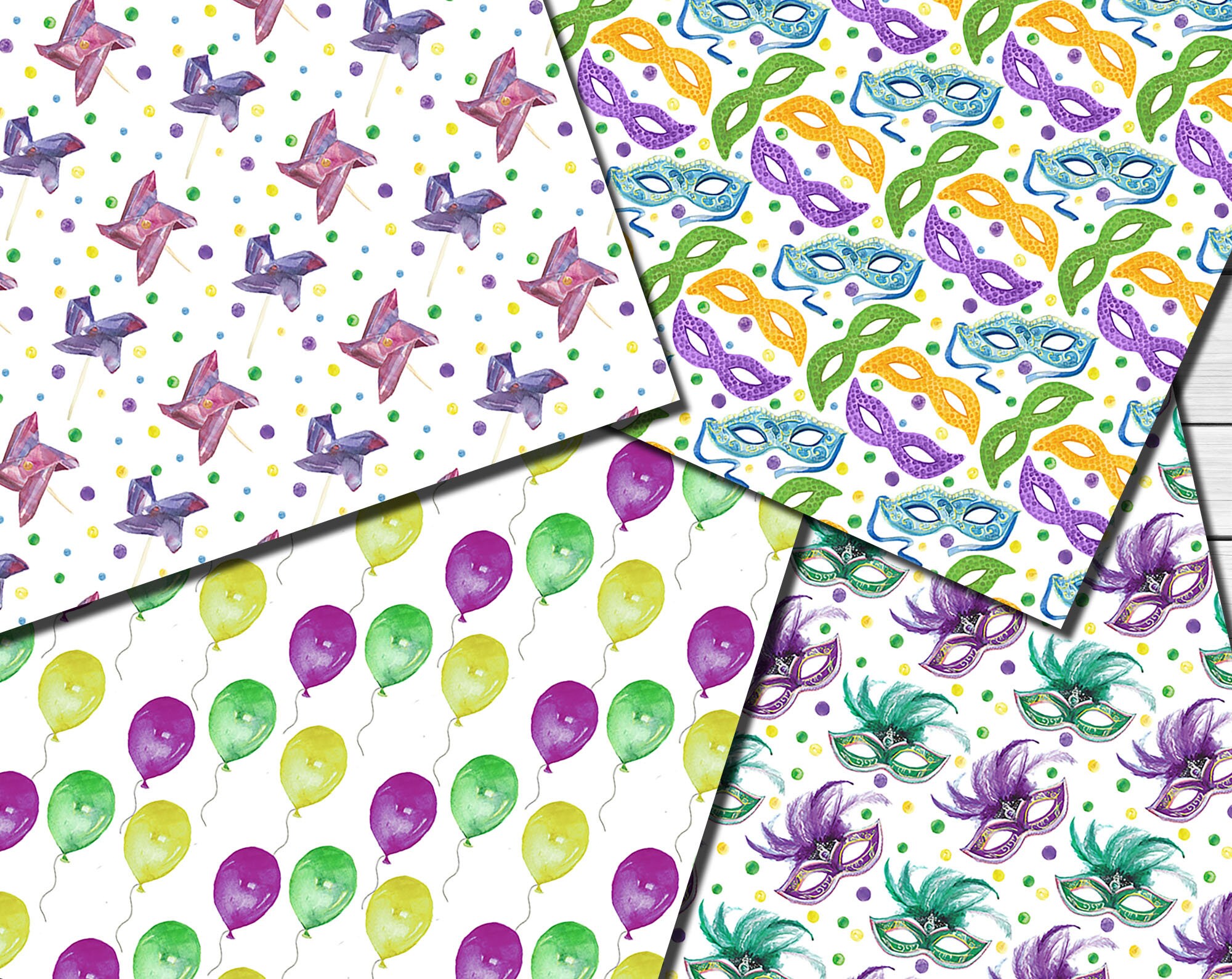 Digital Watercolor Mardi Gras Seamless Pack, 16 Printable Digital ...