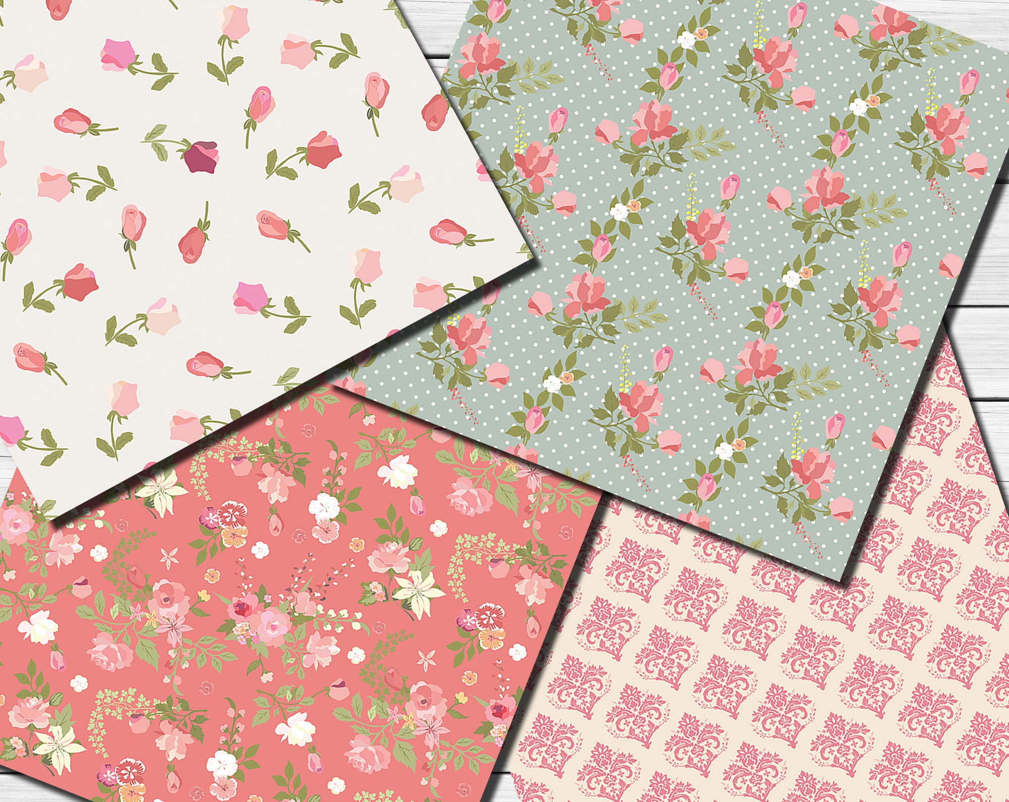 Digital Shabby Chic Pink Roses Seamless Paper Pack, 16 Printable ...