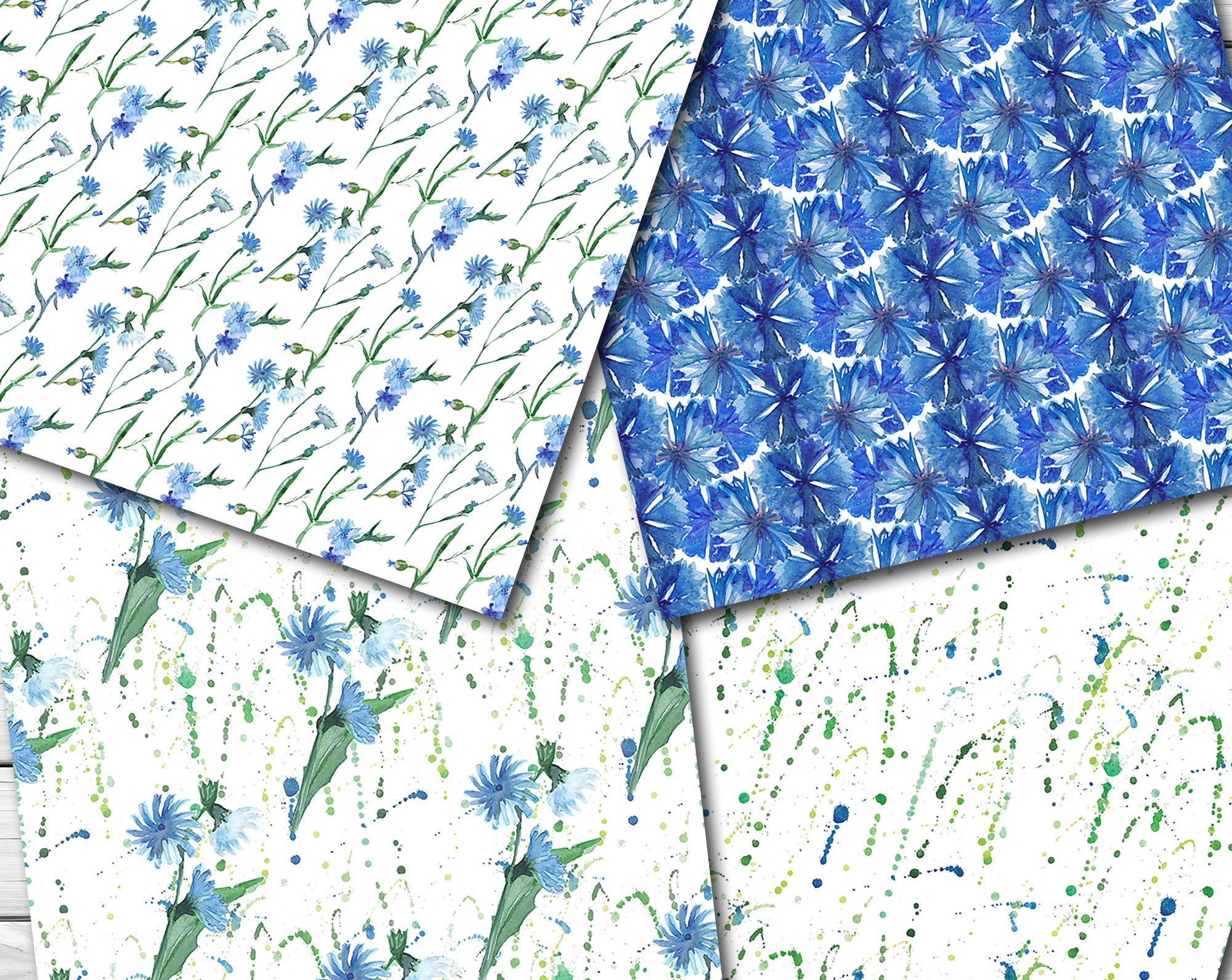 Digital Watercolor Cornflowers Seamless Paper Pack, 16 Printable ...