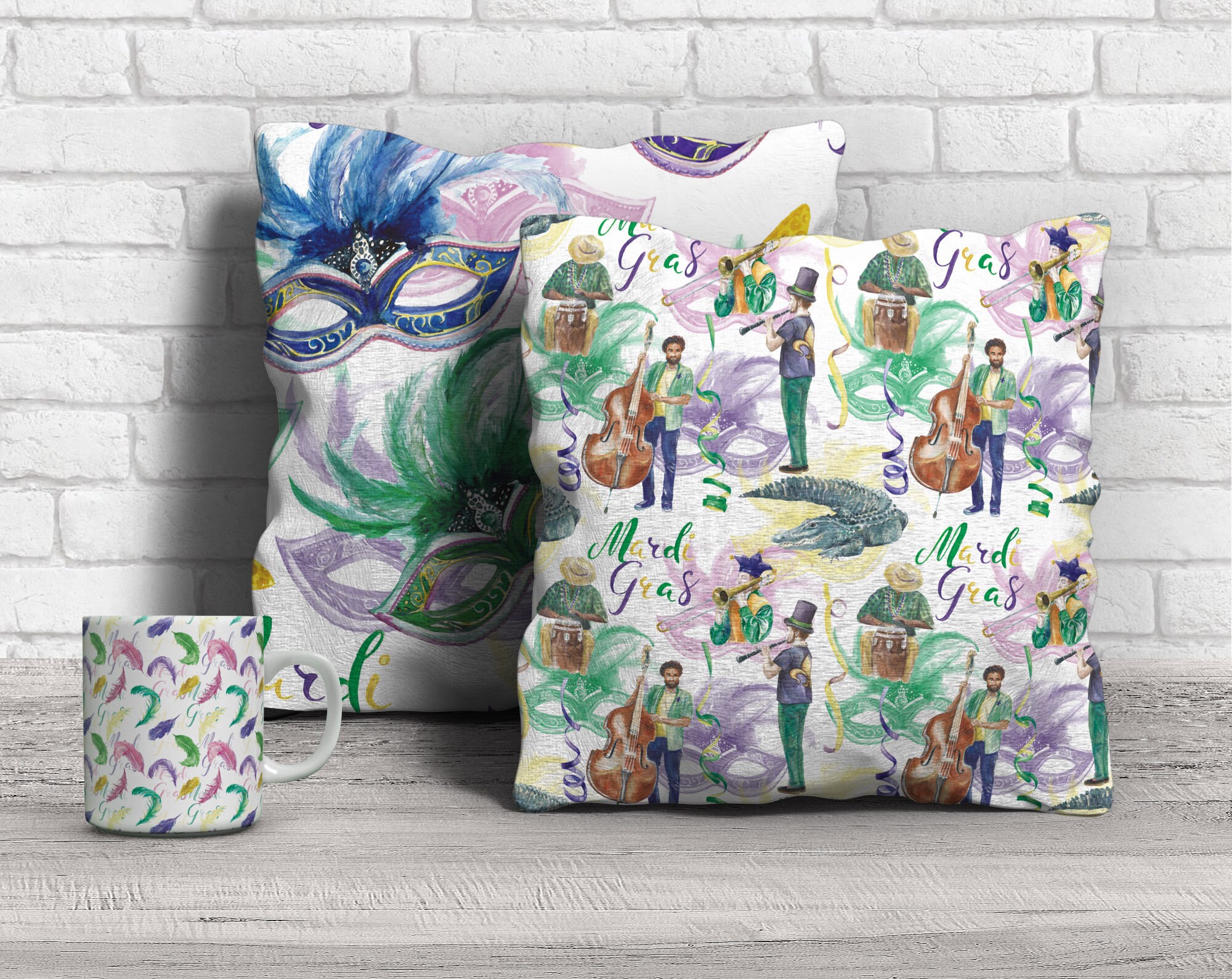 Digital Watercolor Mardi Gras New Orleans Seamless Pack, 16 Printable ...