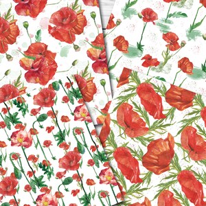 Digital Watercolor Poppies Seamless Paper Pack, 16 Printable ...