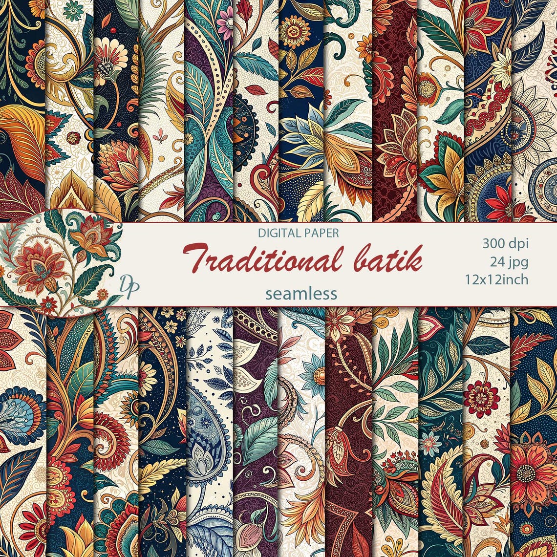 Digital Traditional Batik Seamless Papers, 24 Printable Indian ...