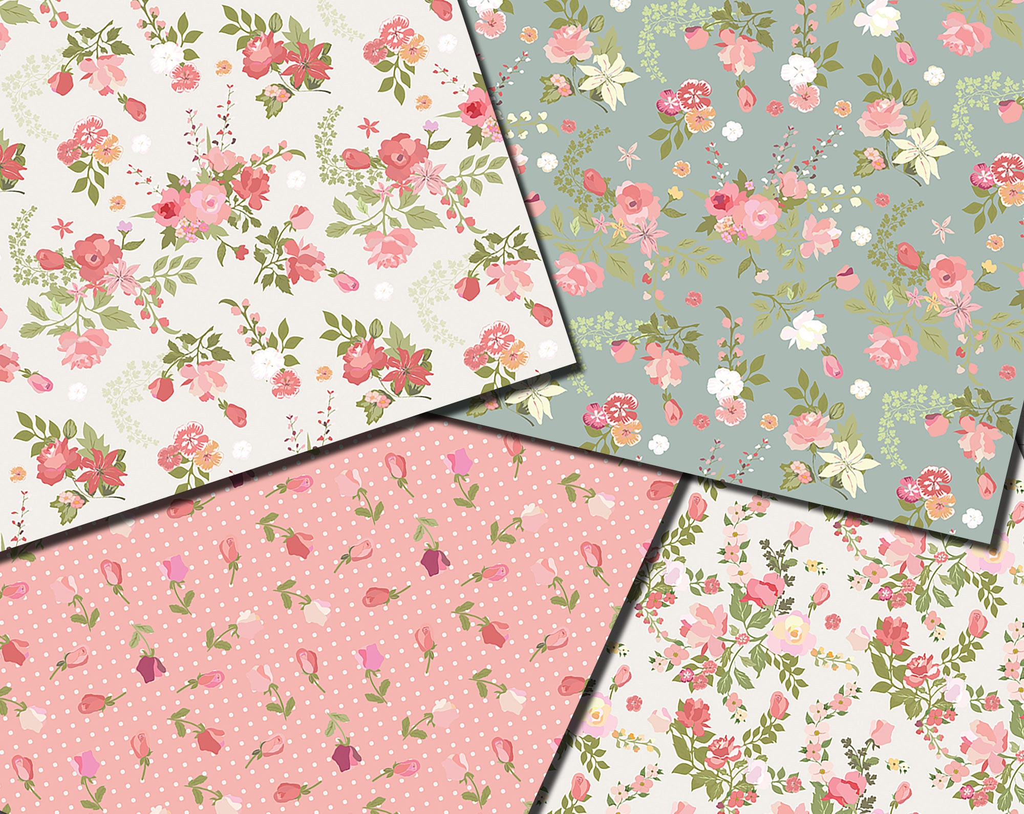 Digital Shabby Chic Pink Roses Seamless Paper Pack, 16 Printable ...