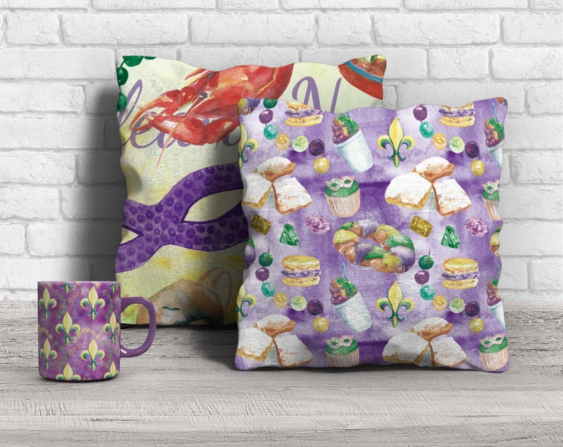 Digital Watercolor Mardi Gras Seamless Pack, 16 Printable Papers ...