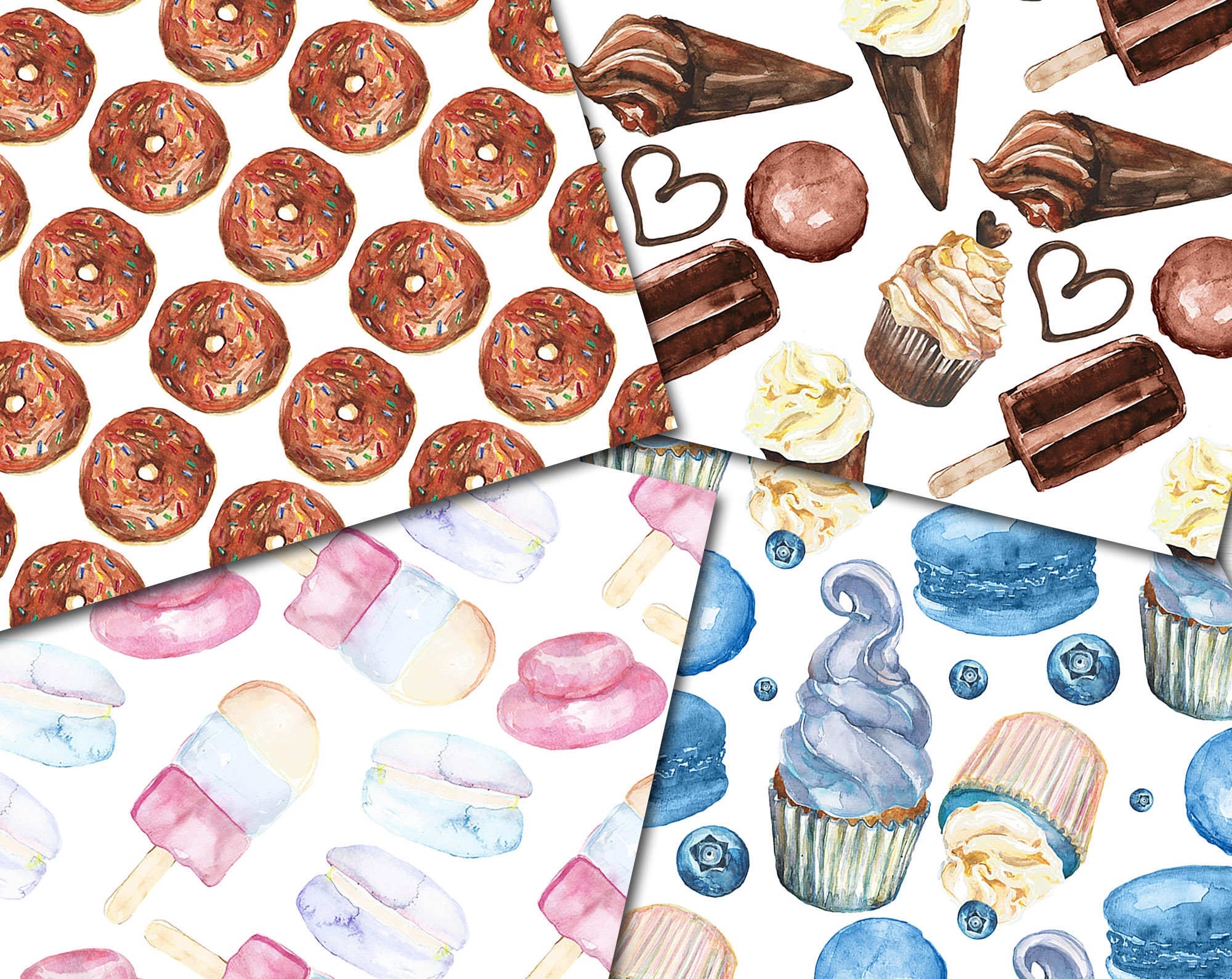 Digital Watercolor Sweets Seamless Paper Pack, 16 Printable Digital ...