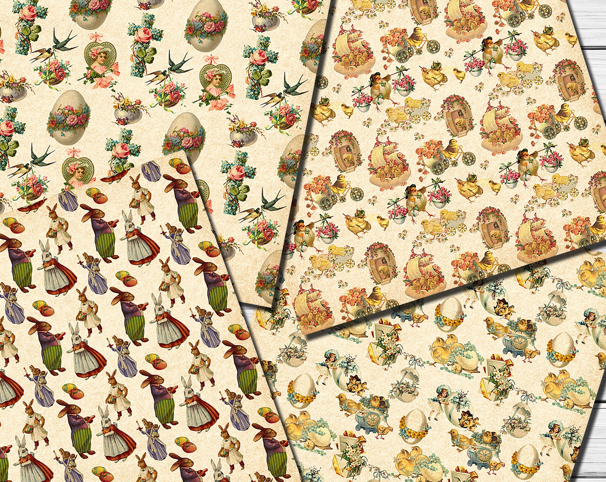 Digital Vintage Easter Paper Pack, 16 Printable Digital Scrapbooking ...