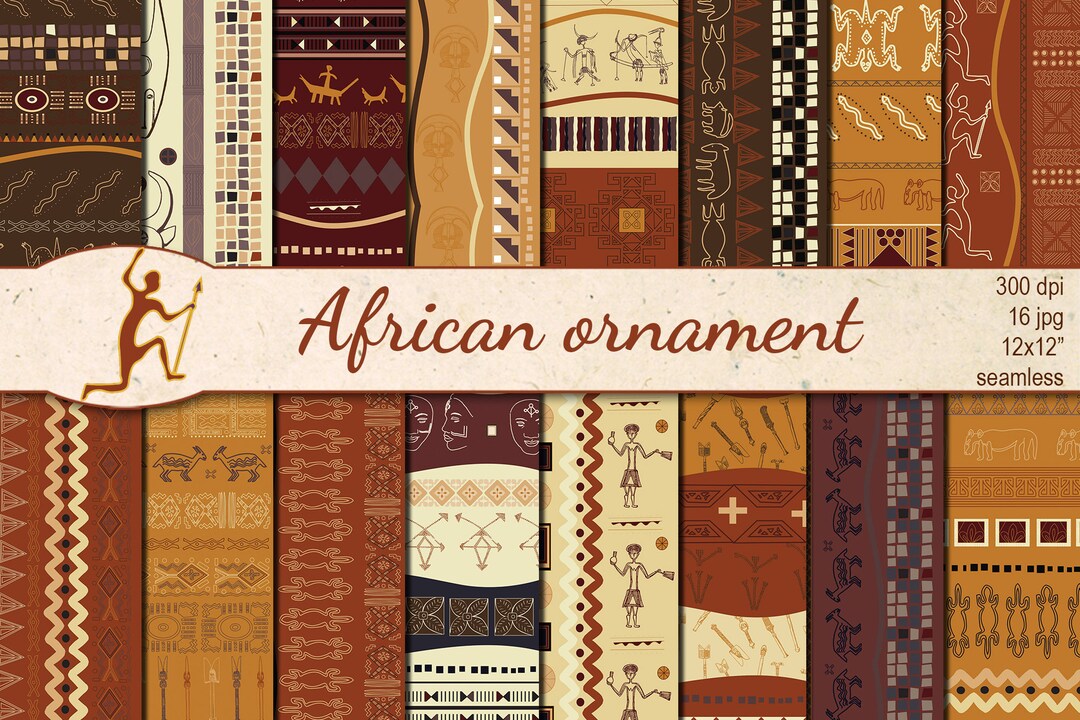 Digital African Ornament Seamless Paper Pack, 16 Printable Scrapbooking ...