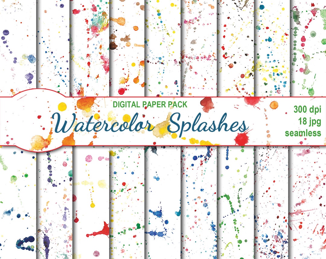 Digital Watercolor Splashes Seamless Paper Pack, 18 Printable Digital ...