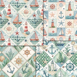 Digital Nautical Patchwork Seamless Papers, 20 Printable Watercolor ...