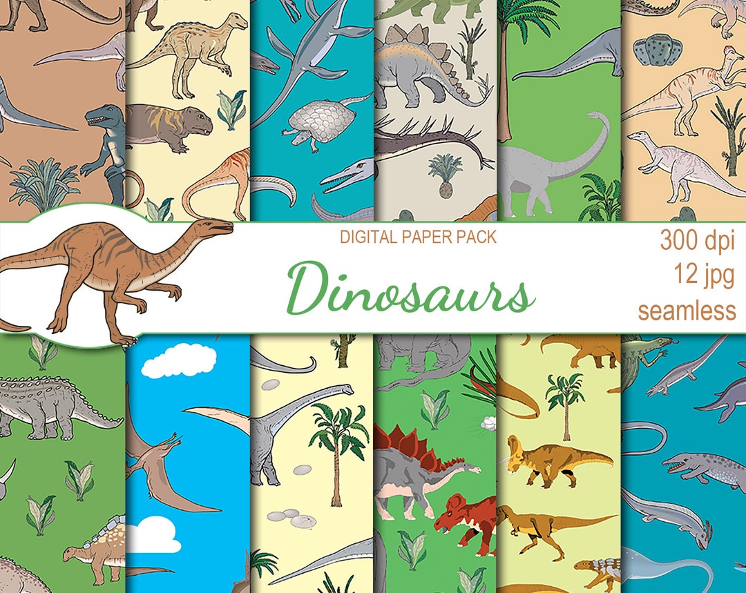 Digital Dinosaurs Paper Pack, 12 Printable Seamless Scrapbooking Papers ...
